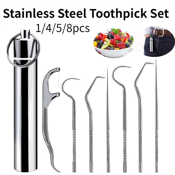 1/4/5/8pcs Stainless Steel Toothpick Set Tooth Flossing Reusable ...