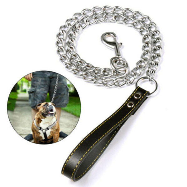 Accessories Handle Iron Chain Pet Stainless Steel Dog Chain PU Leather ...