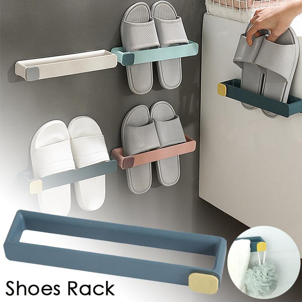 Bathroom Slipper Shelf No Punching Wall Mounted Multi-functional Shoe ...