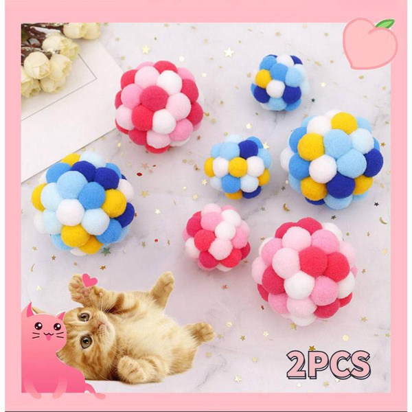 Cat Toy Balls with Bell - Round Cat Pom Pom Furry Balls Built-in Bell ...