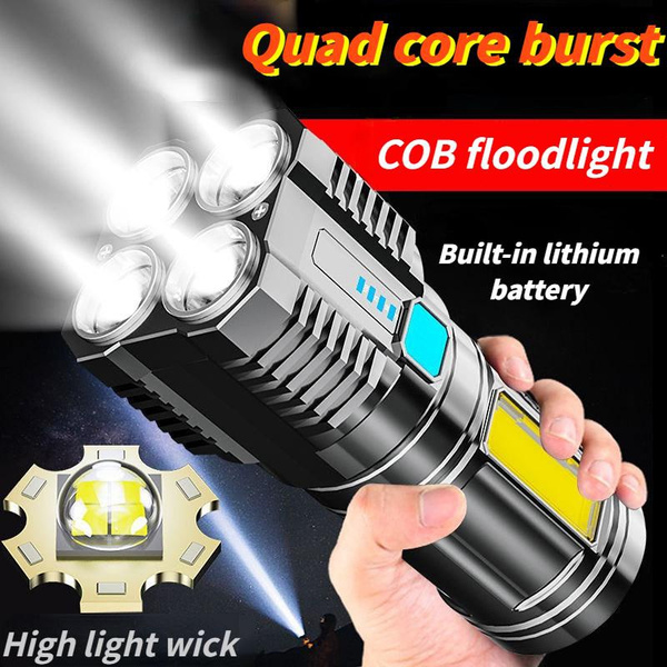 Outdoor Portable Flashlight with Cob Floodlight Side Light Work Light ...