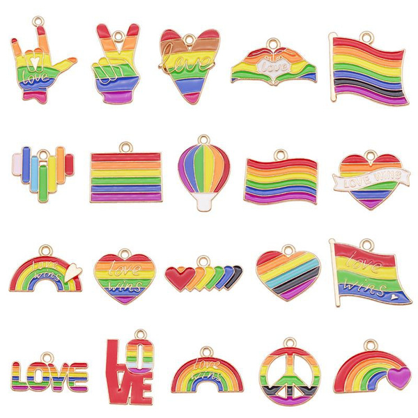 20pcs LGBT Rainbow Heart Love Enamel Charms Lesbians Gays Bisexuals ...