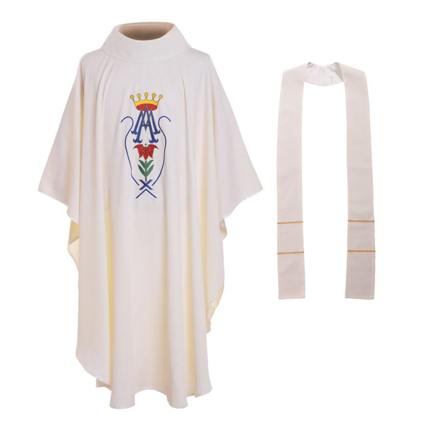 Chasuble Catholic Father Priest White Costumes Vestments Stole Outfit ...