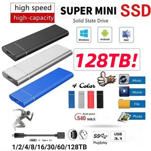 USB 3.1 High Speed 1/2/4/8/16/30/60/128TB Solid State Mobile External ...