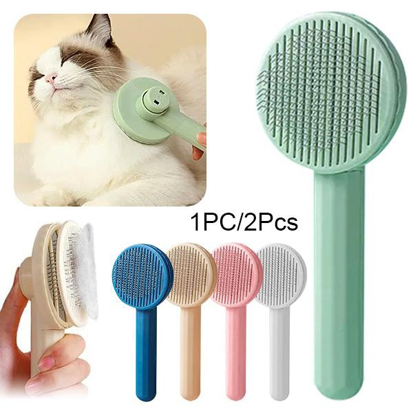 1Pc/2Pcs Pet Hair Removal Comb Cat Brush Self Cleaning Slicker Brush ...