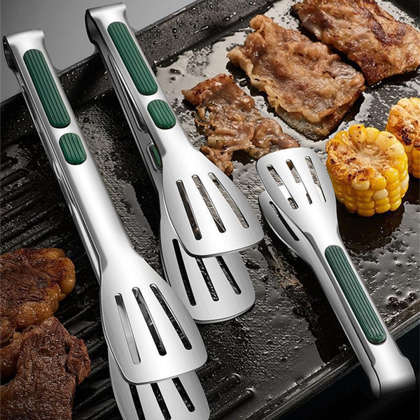 Anti-Slip Stainless Steel Kitchen Food Tongs Grill Meat Bread Serving ...