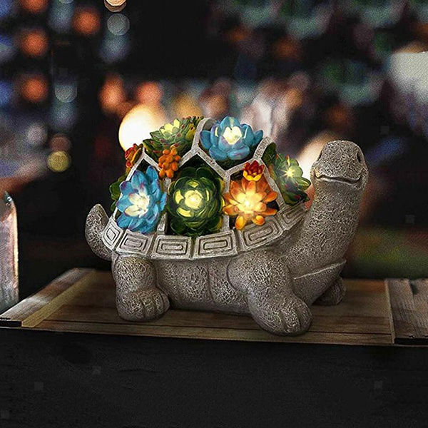 Solar Turtle Statue Garden Ornament 7 LED Lights Outdoor Decor Garden ...