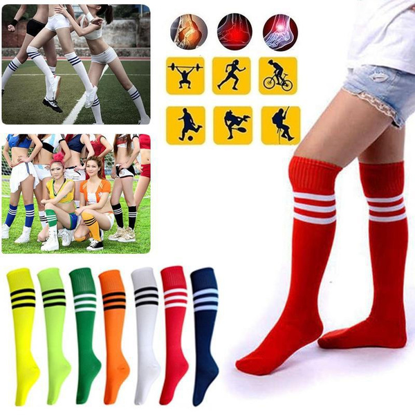 1pair Striped Athletic Socks Soccer Tube Socks Long Football Socks Knee ...