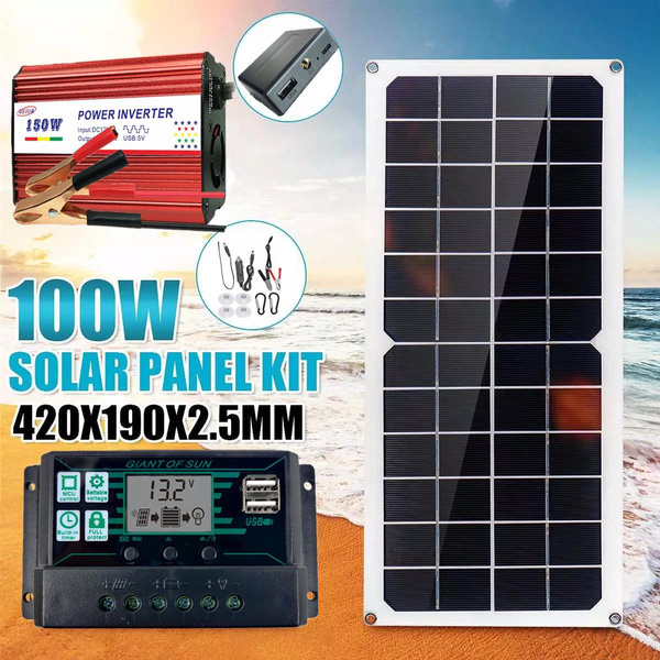 100W Solar Panel Kit 12V to 110V 220V Battery Charger 150W Inverter ...
