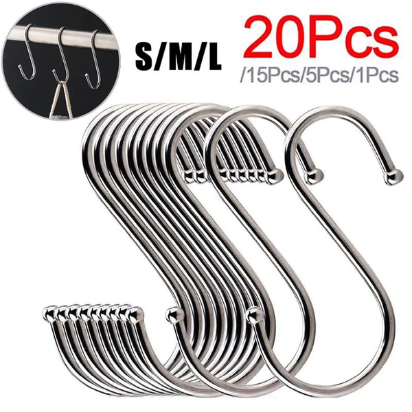 1/5/15/20Pcs Stainless Steel S Shaped Hook Kitchen Bathroom Clothing S ...