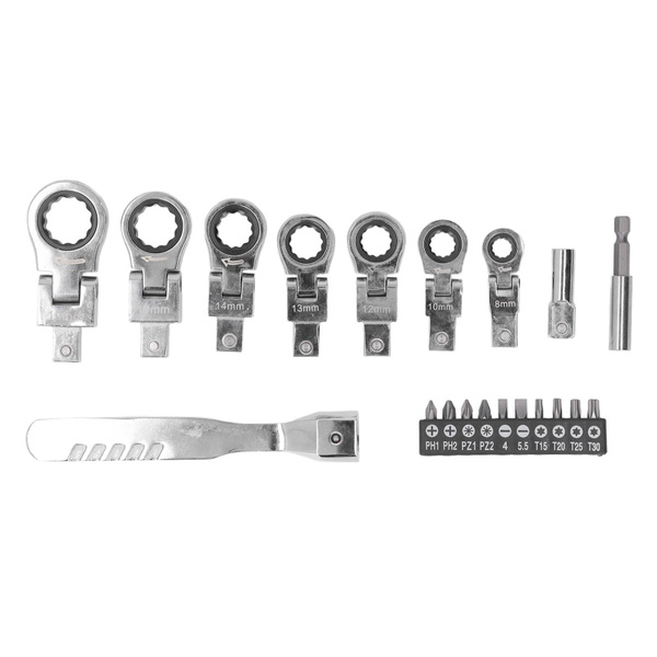 Ratcheting Wrench Kit 180 Degree Rotating Interchangeable Ratchet ...