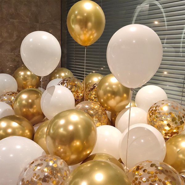 38Pcs 12inch Confetti Metallic Chrome Party Balloon Set with Ribbon for ...