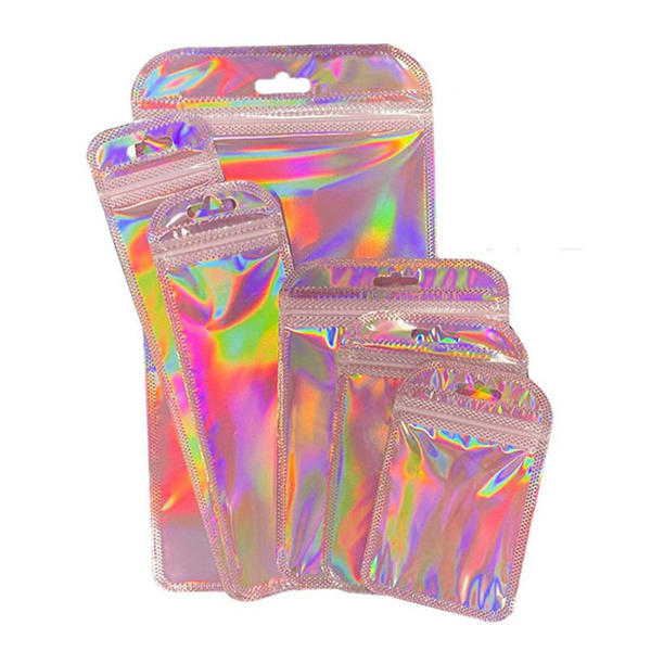 50Pcs Resealable Zip-lock Bag Cosmetic Laser Packaging Bags Holographic ...