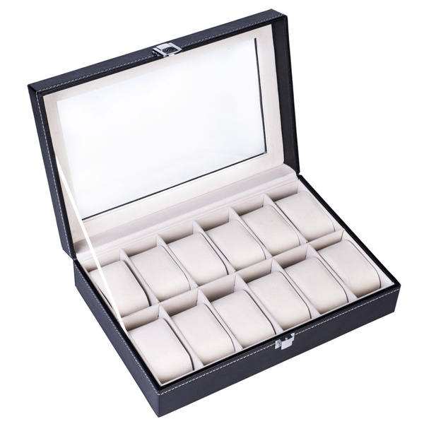 12 Compartments Top-level Opening Style Leather Watch Collection Box ...