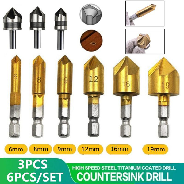 3/6Pcs Countersink Drill Bit Set 1/4'' Hex Shank HSS 5 Flute ...