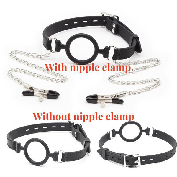 Adjustable BDSM O-Ring Gag with Nipple Clamps Open Mouth Ball Gag with ...