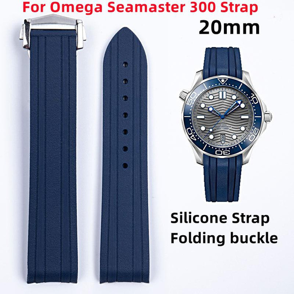 20mm Curved End Black Blue Watch Band Soft Rubber Silicone Watchband ...