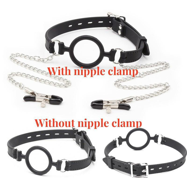 Adjustable BDSM O-Ring Gag with Nipple Clamps Open Mouth Ball Gag with Nipple Clamp Toys for ...