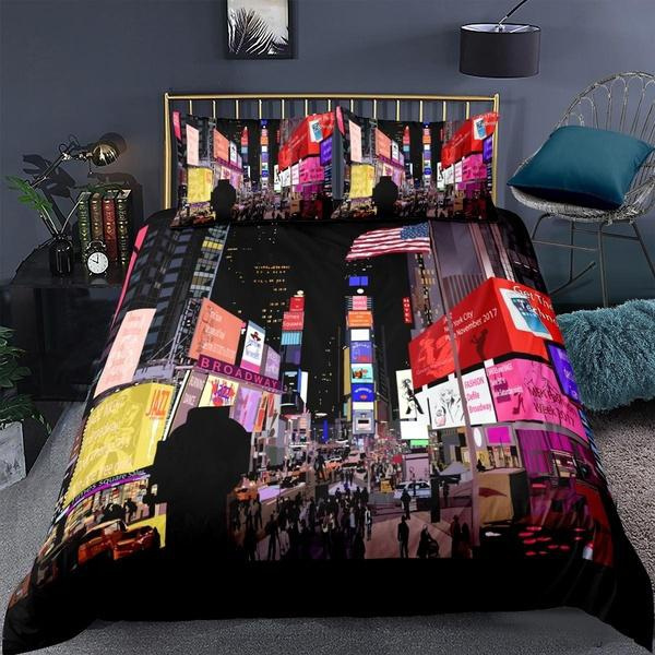 Cities of States Duvet Cover Set Colorful Downtown New York ...