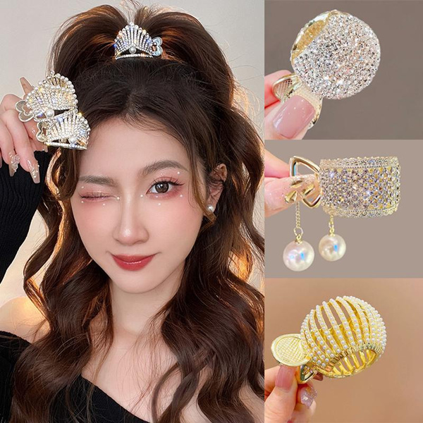 High ponytail artifact tassel diamond-studded pearl ball head clip ...