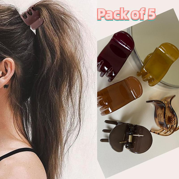 5Pcs Small Hair Claw Clips for High Ponytail Double Row Teeth Hair ...