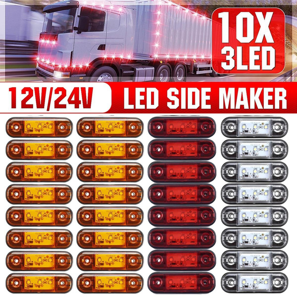 10PCS 12-24V Universal 3LED Side Marker Lights Lamp Indicator Light for ...