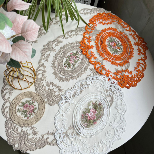 5Pcs Lace Placemat Table Cloth Cover Retro Anti-scald Pad for Cup ...