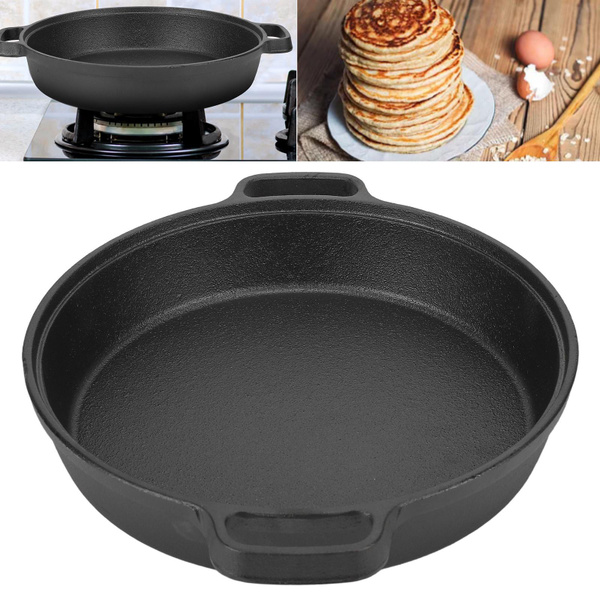 25CM Thickened Pancake Pan Cast Iron Flat Bottom Pan 2 Handle Kitchen ...