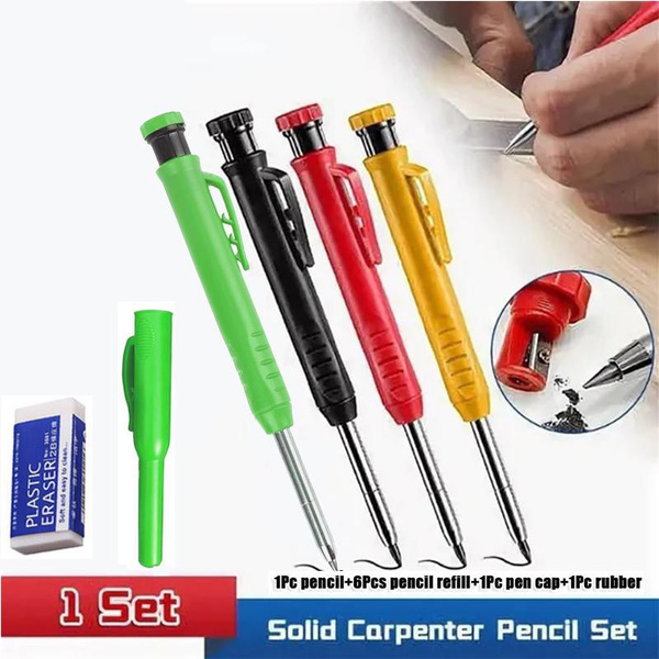 Solid Carpenter Pencil with Refill Set for Construction Leads Built-in ...