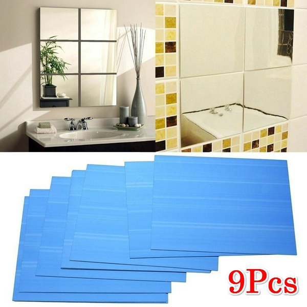 9Pcs 15X15cm Mirror Tile Wall Stickers Mosaic Room Makeup Decor 3D ...