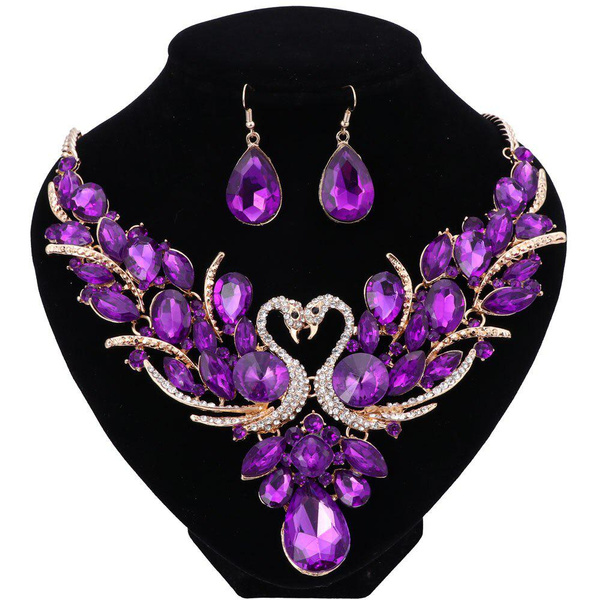 Women's Elegant Austrian Crystal Statement Swan Necklace Earrings Party ...