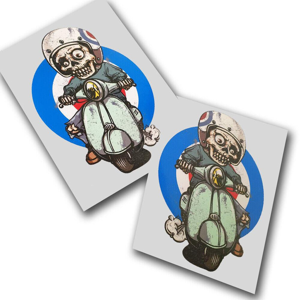 MODS SKULL RIDER Lambretta Vespa scooter Biker Motorcycle graphics ...