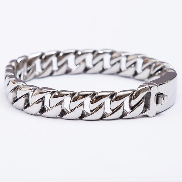 Man Bracelet Homme 12MM Wide Stainless Steel Curb Chain Charm Bracelets ...