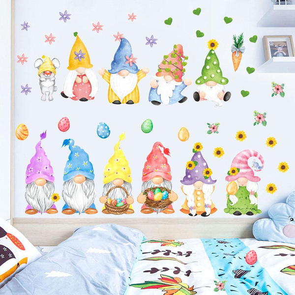 4 Sheets Gnome Window Clings Easter Window Stickers Easter Eggs Hunt ...