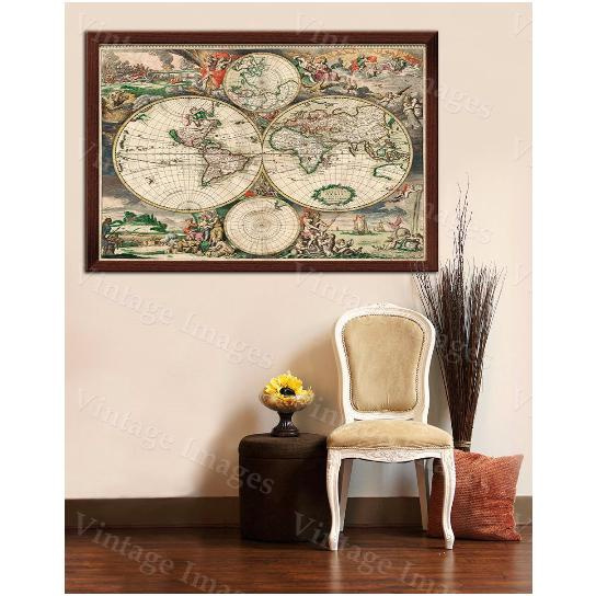 Giant Old World Map VINTAGE Map HISTORIC 1689 Antique Amsterdam Copper ...