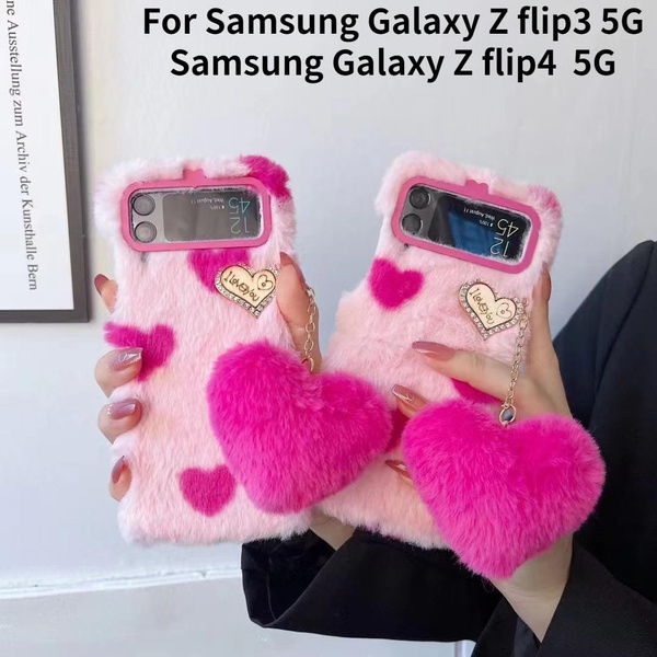Cute Love Pendant Plush Phone Case For Samsung Z Flip 4 5G Woman Warm ...