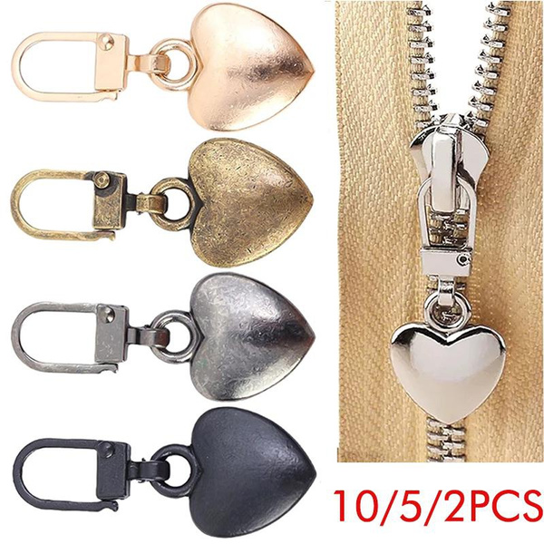 10/5/2PCS Detachable Metal Zipper Slider Sewing Zippers Puller Heart ...