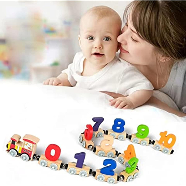 Wooden Magnetic Train Cars Toy, Magnetic Train Toys Set Includes Locomotive & Train Cars, Count ...