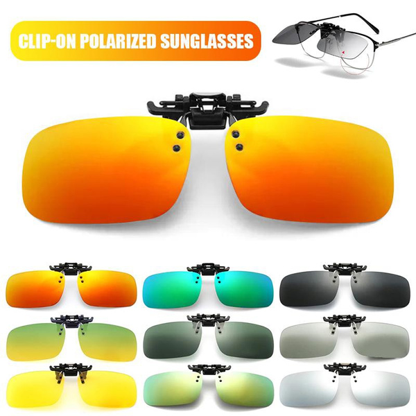 Polarized Night Vision Clip Sunglasses Flip-Up Lens Sun Glasses Metal ...