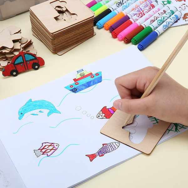 20PCS Kids Drawing Toys Wooden DIY Color Painting Template Kids Paint ...