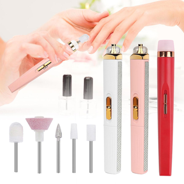USB Rechargeable Electric Manicure Pedicure Nail Drill Set Reversible ...