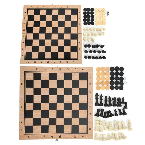 Checkers And Set, BPA- Wooden 3‑In‑1 Checkers Chess Board Game Set, for ...