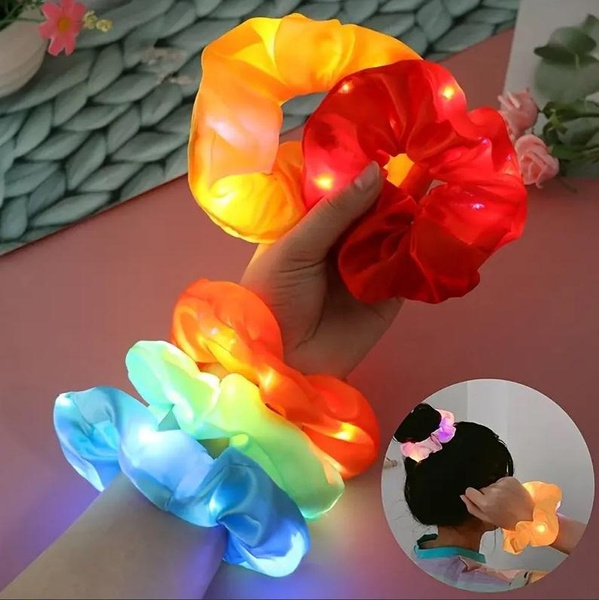 LED Luminous Hair Band Girls Light Up Elastic Ponytail Scrunchies Glow ...