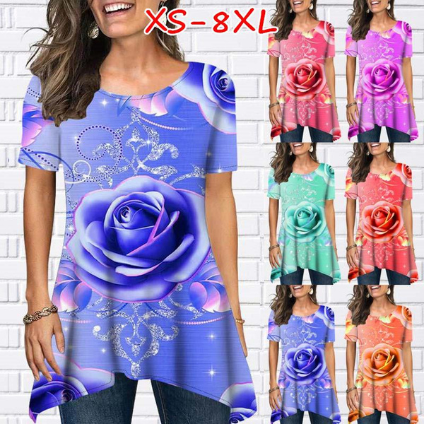 XS-8XL Women's Fashion Summer Clothes Casual O-neck Short Sleeved Tops ...