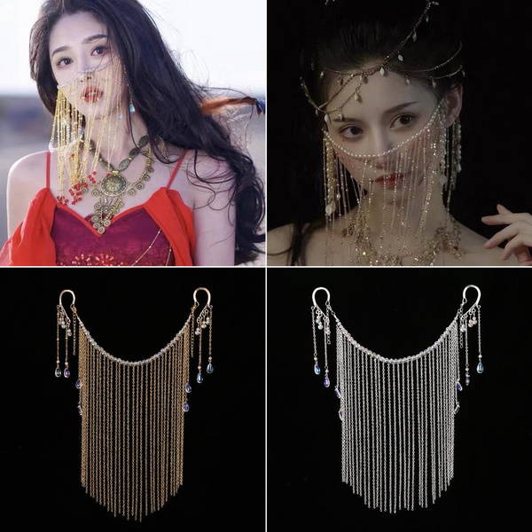 1Pcs Vintage Chinese Style Tassel Veil Mask Woman Metal Chain Face Mask ...