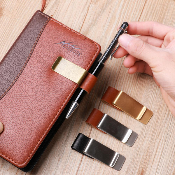 2Pack Metal Leather Pen Holder Brass Stainless Steel Pencil Clip ...