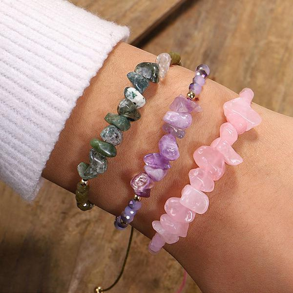 Irregular Natural Gem Stone Braid Rope Bracelet Women Men Adjustable ...