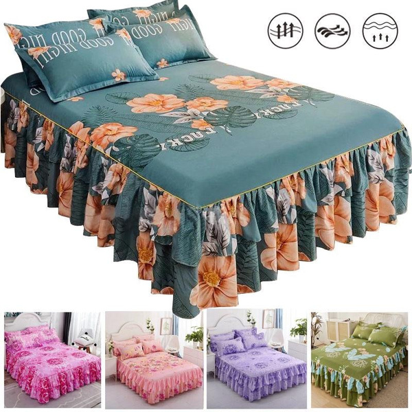 Ruffle Skirt Bedspread Home Textile Printed Bed Skirt Bedroom Coverlets ...