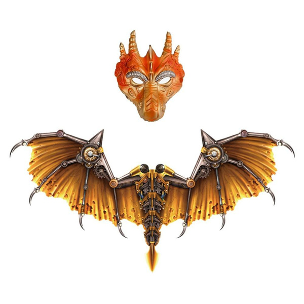 Adult Masquerade Steampunk Dress Up Halloween Dragon Mask Wings Costume ...
