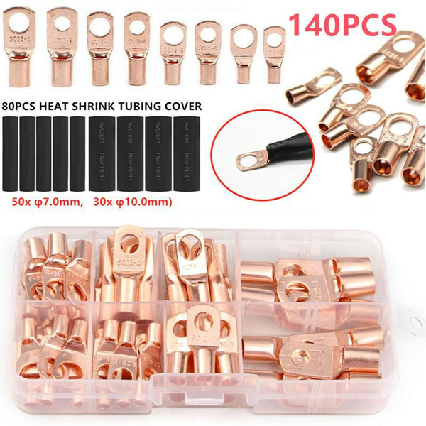 140/60PCS Auto Copper Ring Terminal Wire Crimp Connector Bare Cable ...